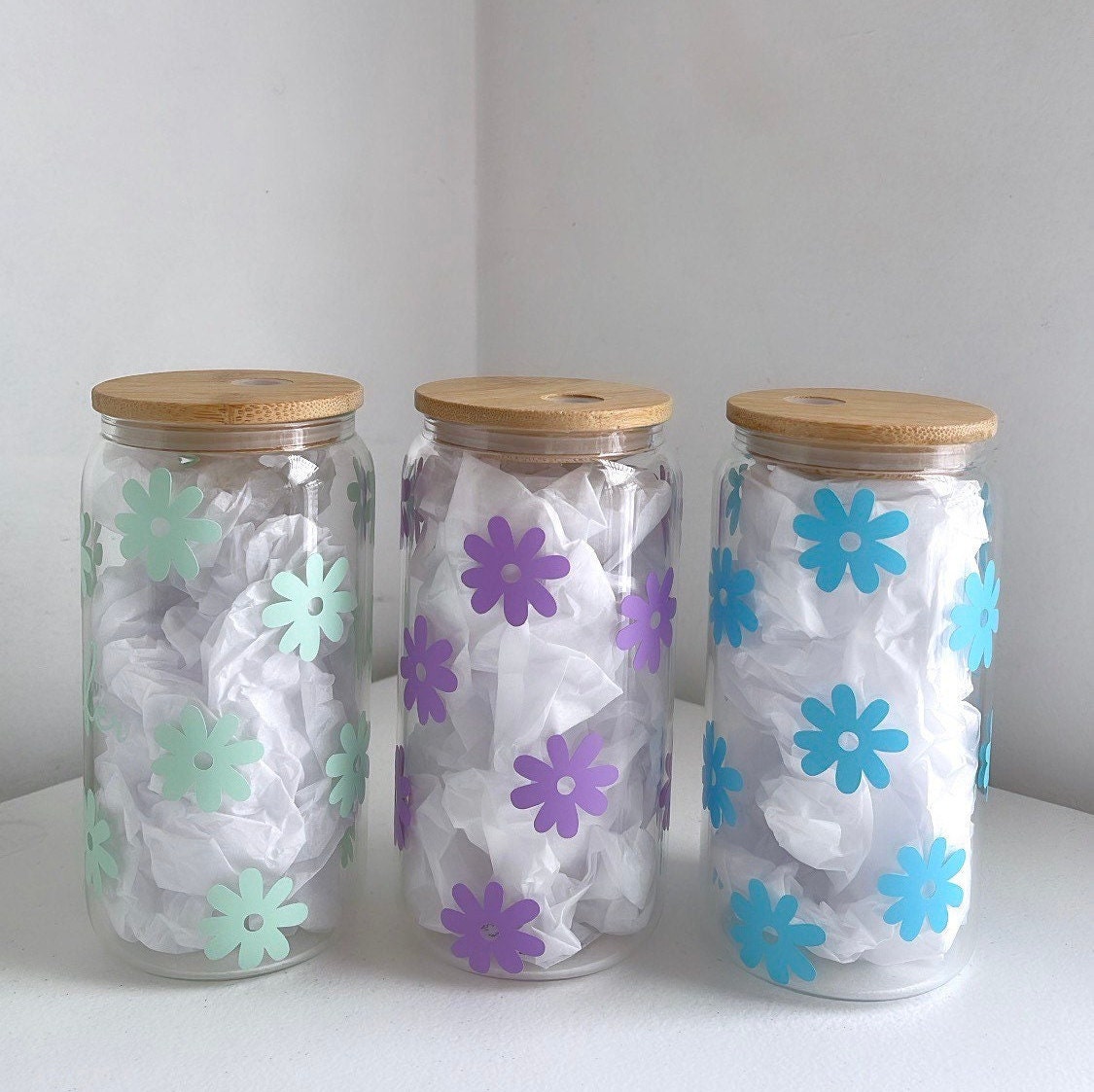 Daisy Glass Tumbler Beer Can Glass Floral Can Glass 16oz - Etsy