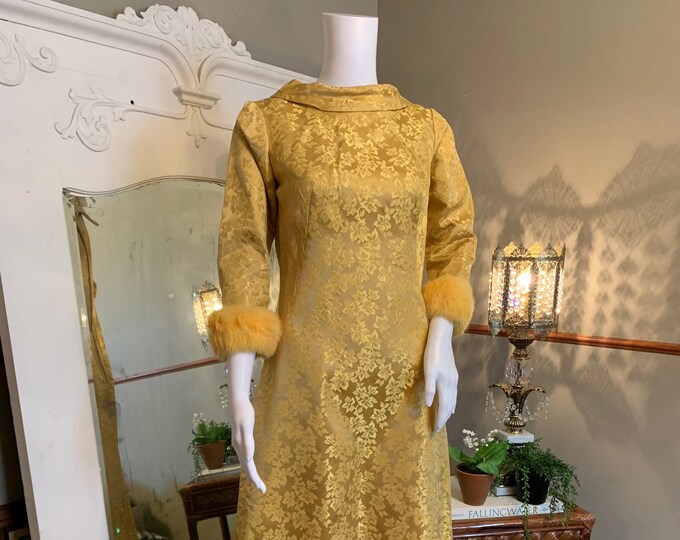 1960s/70s Golden Goddess Brocade Maxi Dress Formal Lounge Cocktail ...