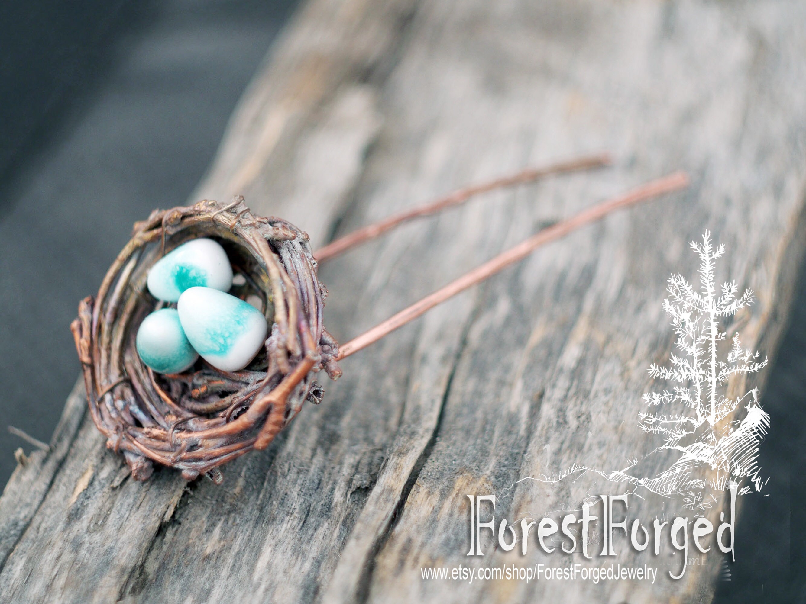 Hairpin Bird's Nest Copper Twig Hairpin - Etsy