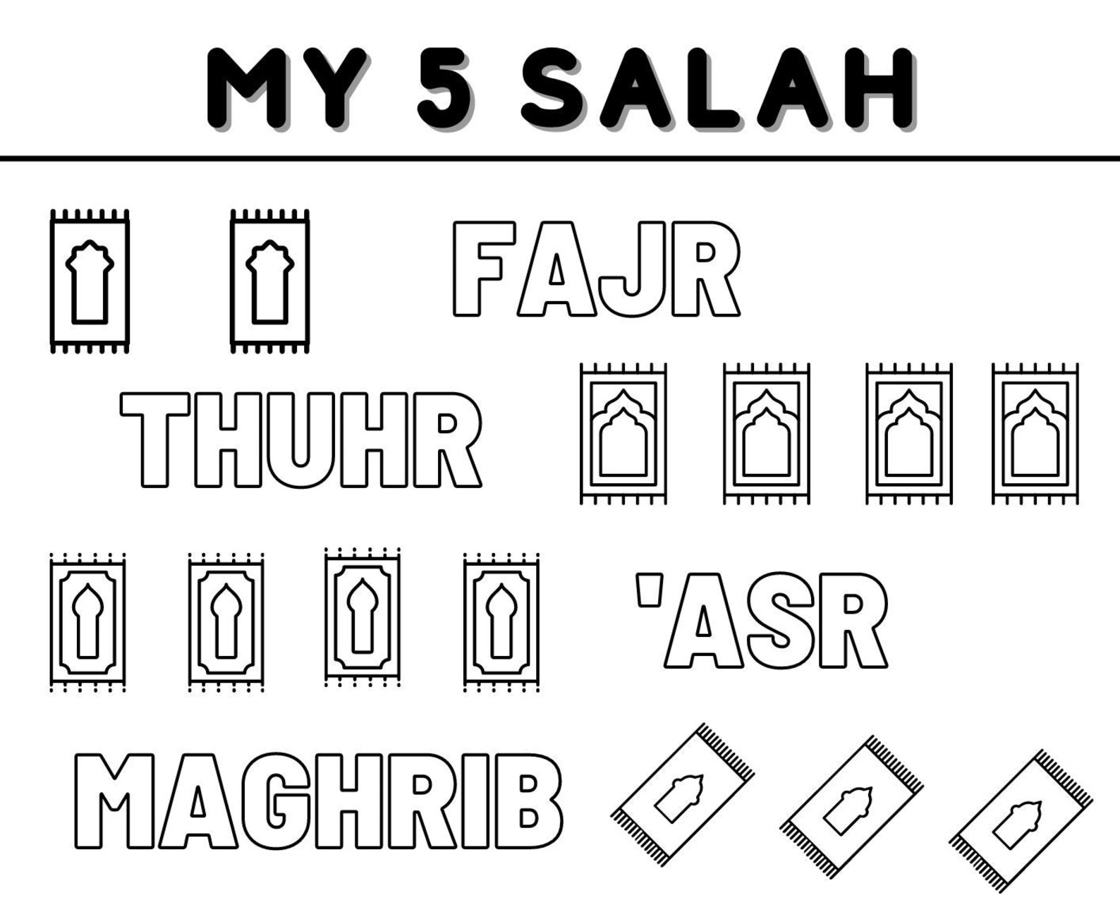 My 5 Salah Children's Coloring Page PDF - Etsy