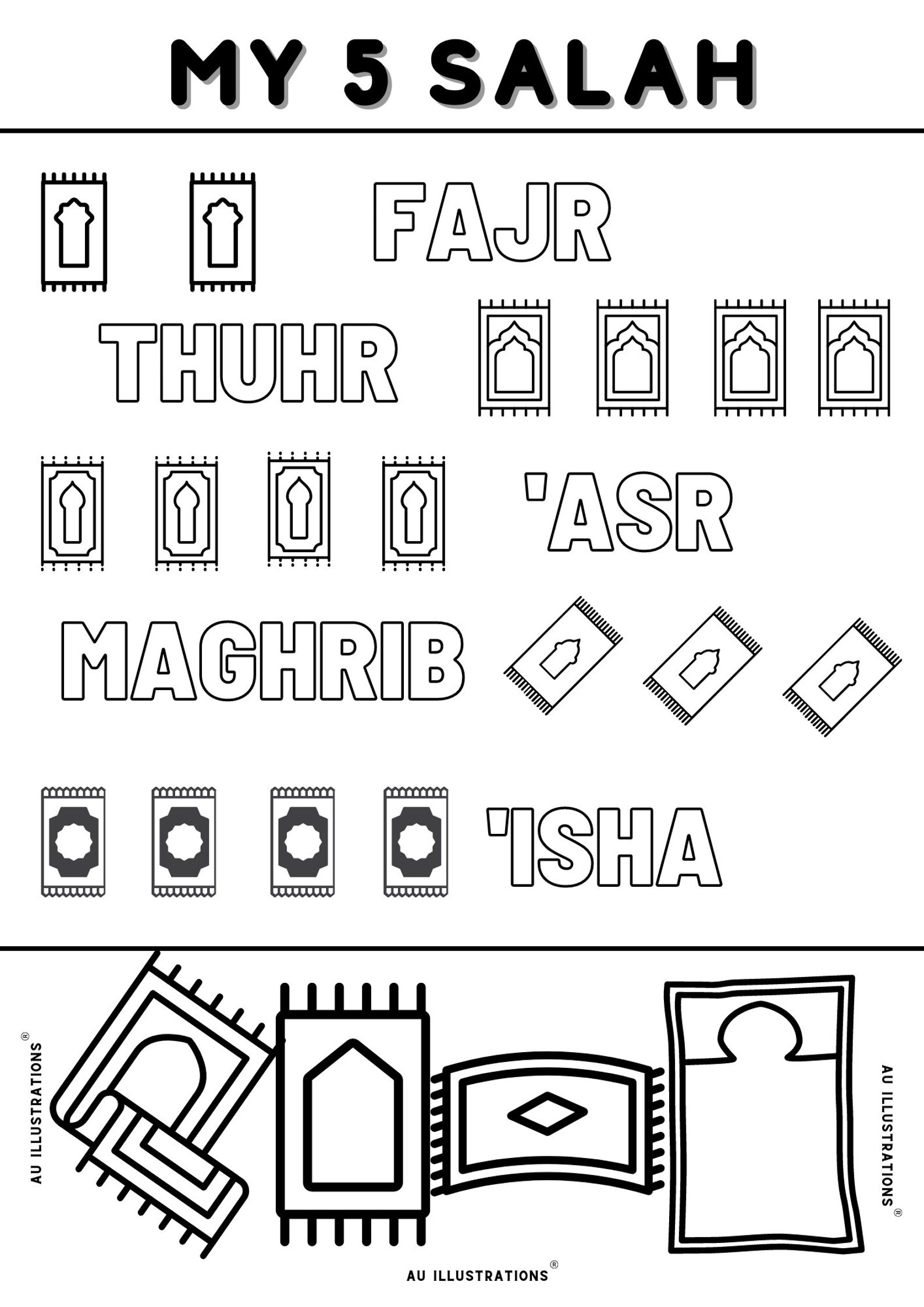My 5 Salah Children's Coloring Page PDF - Etsy