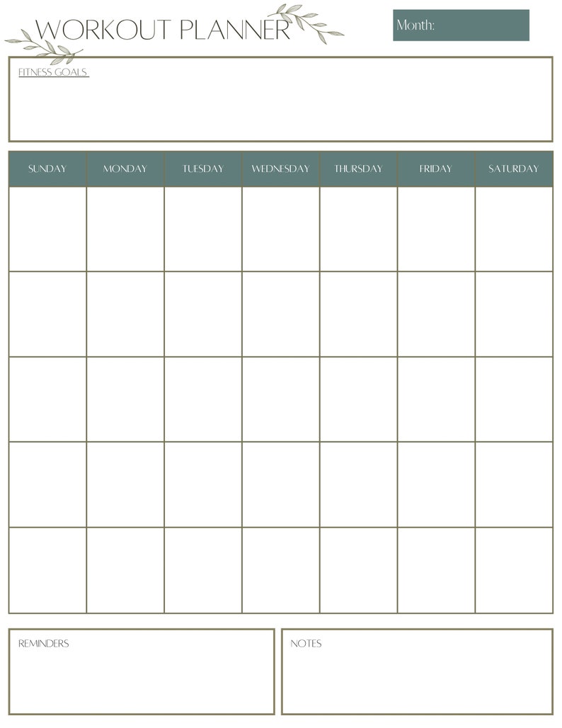 Printable Monthly Workout Planner, Fitness Goals (digital Download) - Etsy