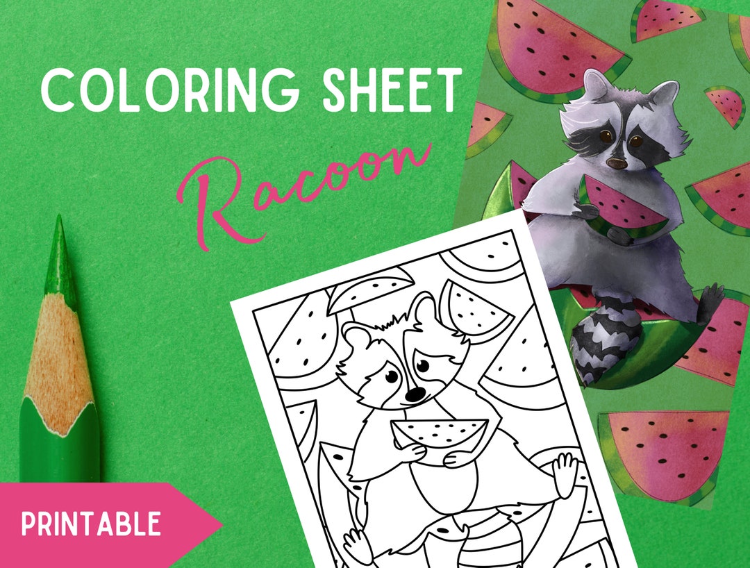 Cute Raccoon Coloring Page, Printable for Adults Kids, Raccoon With ...