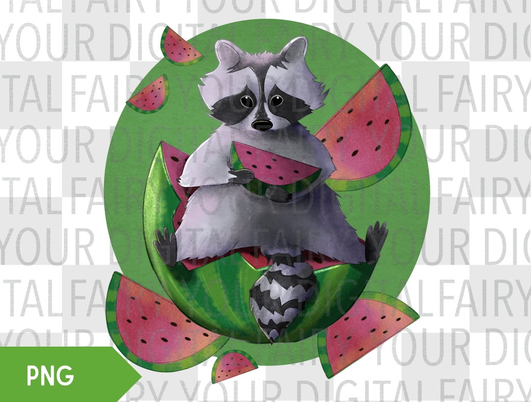 Raccoon With Watermelons, Digital Download, Sublimation Design, Instant ...