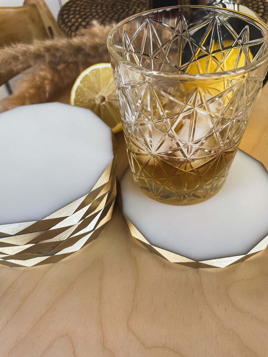 Coasters Made of Epoxy Resin Resin Coaster With Diamond Edge and Gold ...