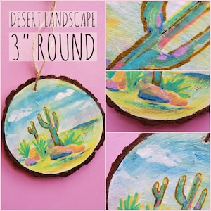 Desert Landscape | 3 Inch Wood Round | Hand Painted | Original | Wall ...