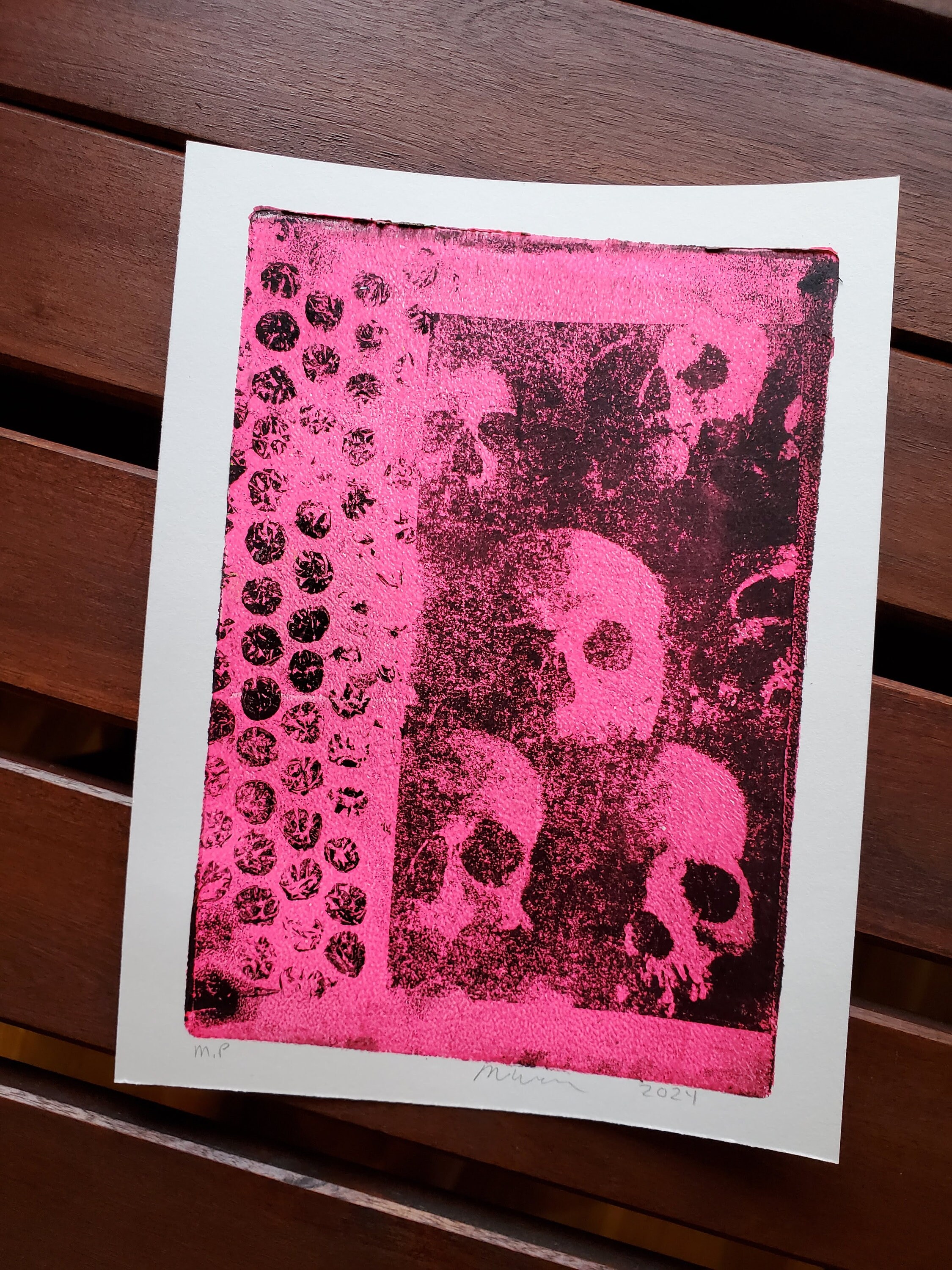 Pretty in Pink | Monoprint | Original Gel Print Monotype | 6x8 Inch ...