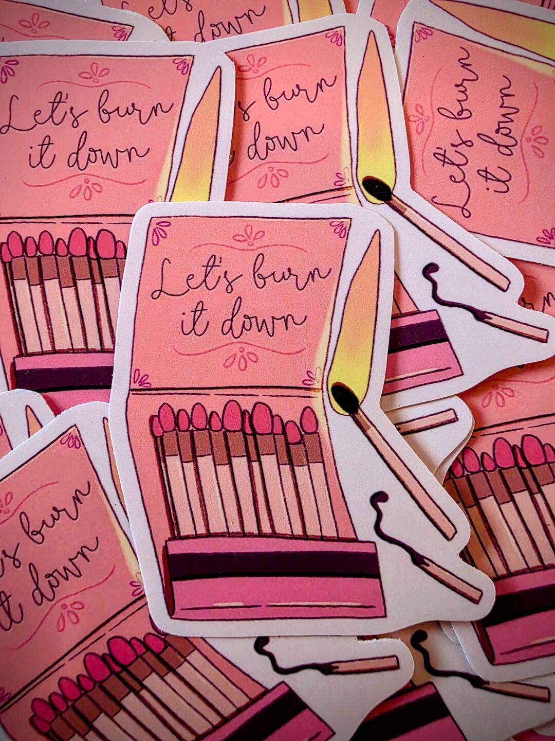 Let's Burn It Down Sticker: Pink Matchbook Vinyl Sticker - Etsy