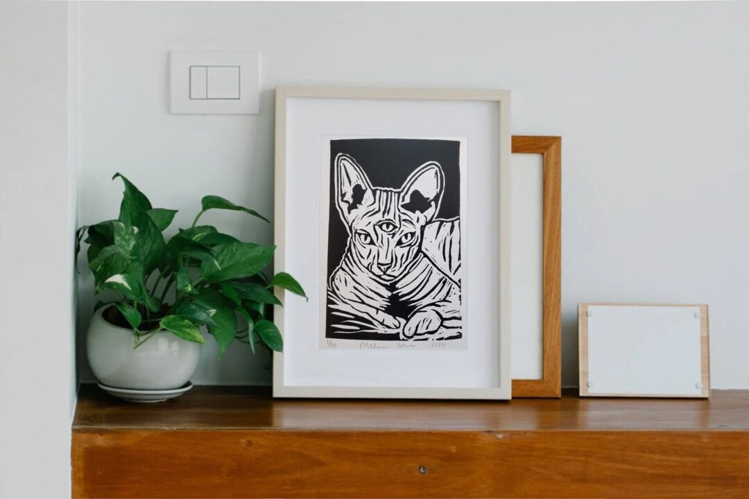 Third Eye Cat Print: Limited Edition Linocut Block Print - Etsy