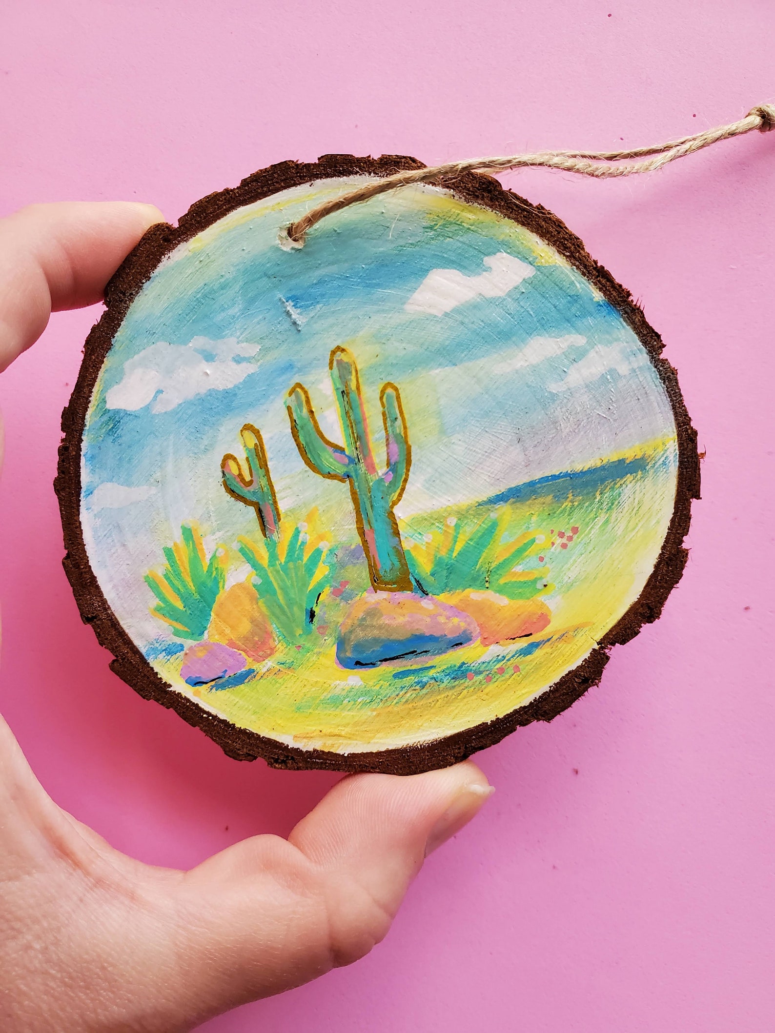 Desert Landscape 3 Inch Wood Round Hand Painted Original Wall Hanging ...