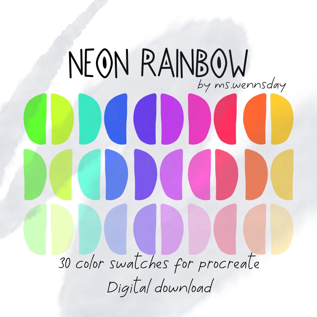 Procreate Color Palette 30 Neon Rainbow Colors DIGITAL Instant Download ...