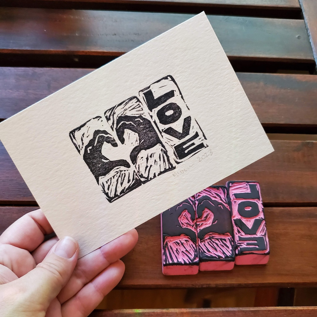 Love | 4 X 6 Inch Art Print | Hand Printed From Carved Erasers ...