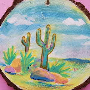 Desert Landscape 3 Inch Wood Round Hand Painted Original Wall Hanging ...