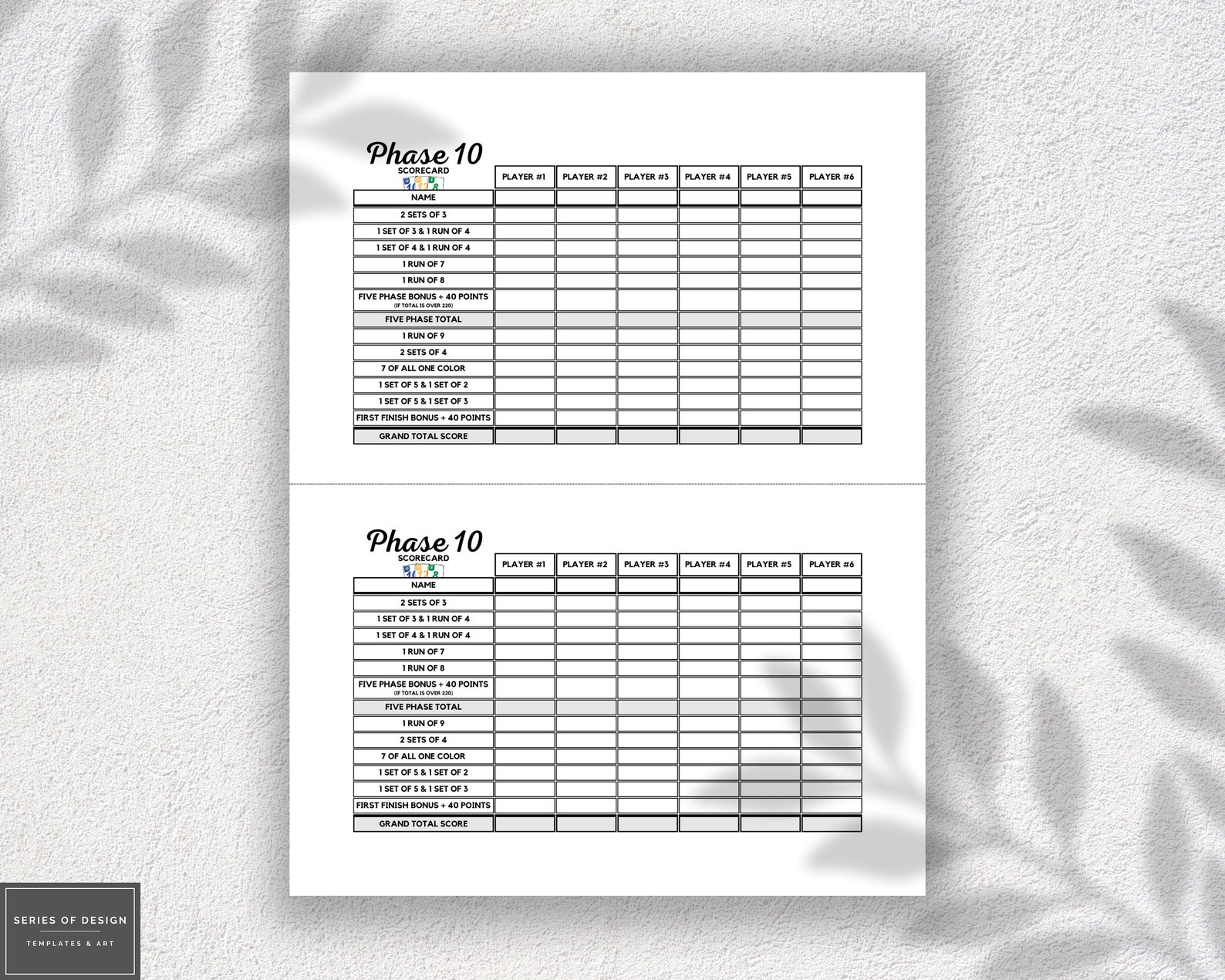 Phase 10 Score Sheet - Printable Scorecard for Phase 10 Game - PDF - Etsy