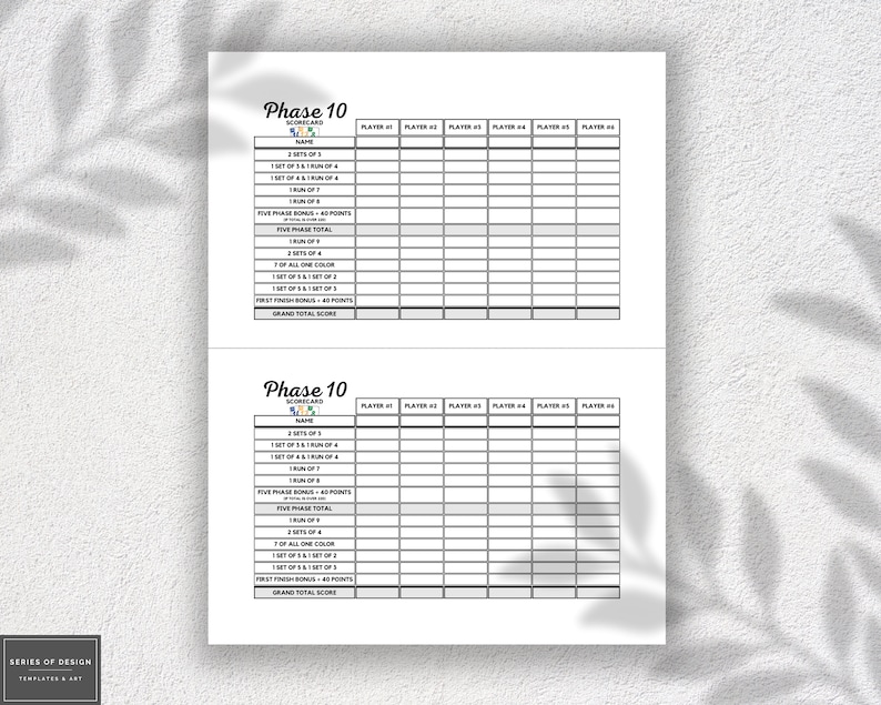 Phase 10 Score Sheet - Printable Scorecard for Phase 10 Game - PDF - Etsy