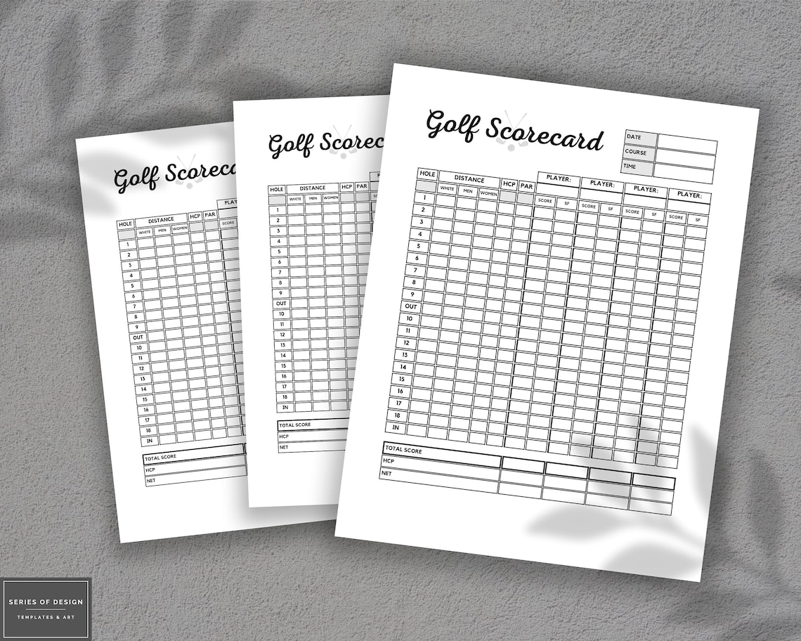Golf Scorecard PDF - Printable Golf Score Sheets - 18 Holes - Multiple ...