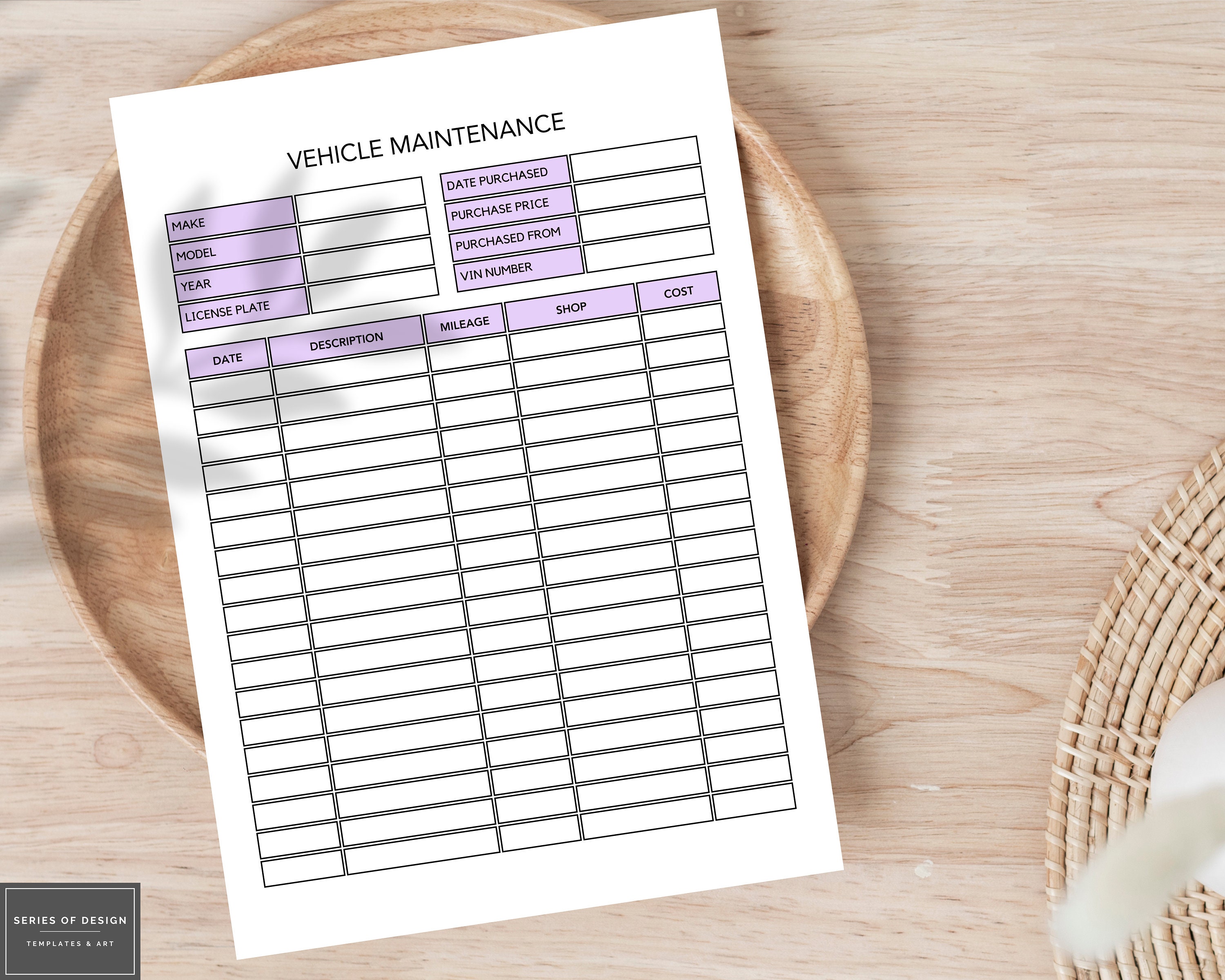 Vehicle Maintenance Log Book Sheet - Printable Vehicle Service Tracker ...