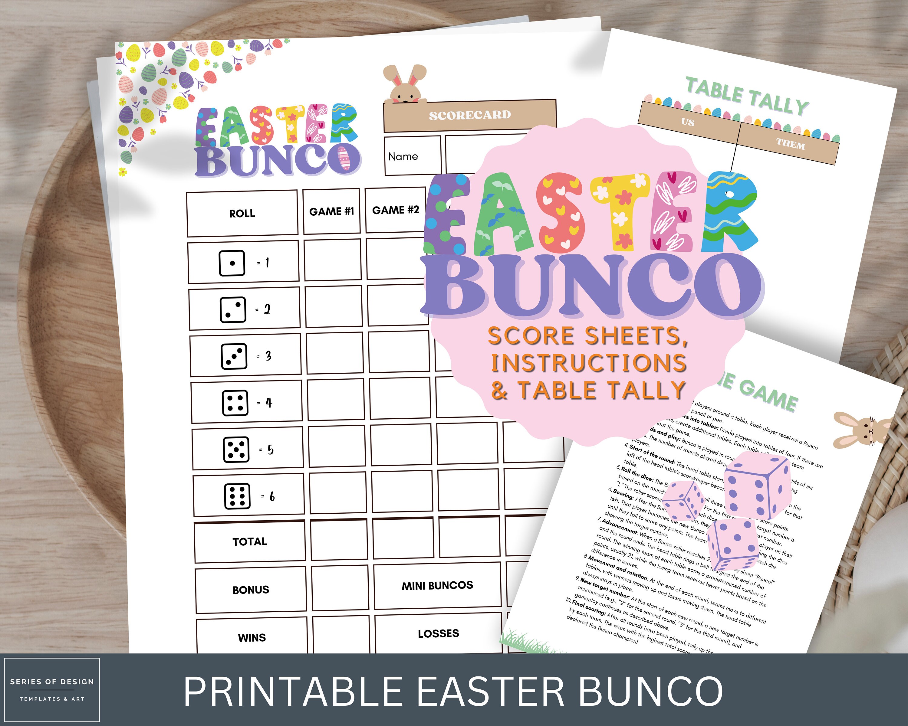 Easter Bunco Game: Printable Score Sheets & Table Tally- Festive Dice ...