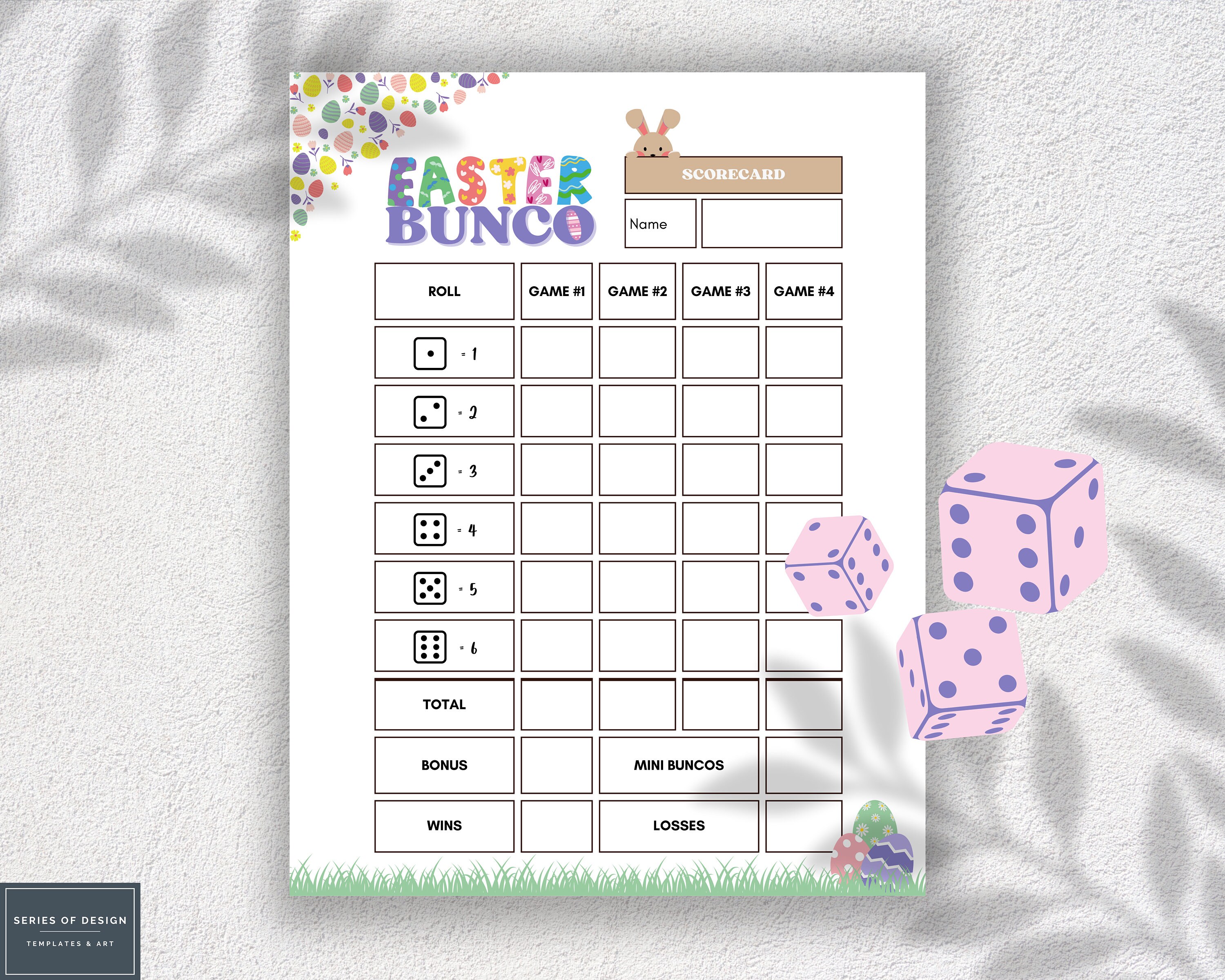 Easter Bunco Game: Printable Score Sheets & Table Tally- Festive Dice ...