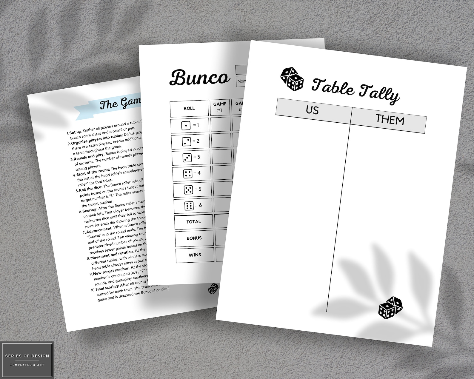 BUNCO Score Sheets Printable - Table Tally Sheets - Bunco Game Cards ...