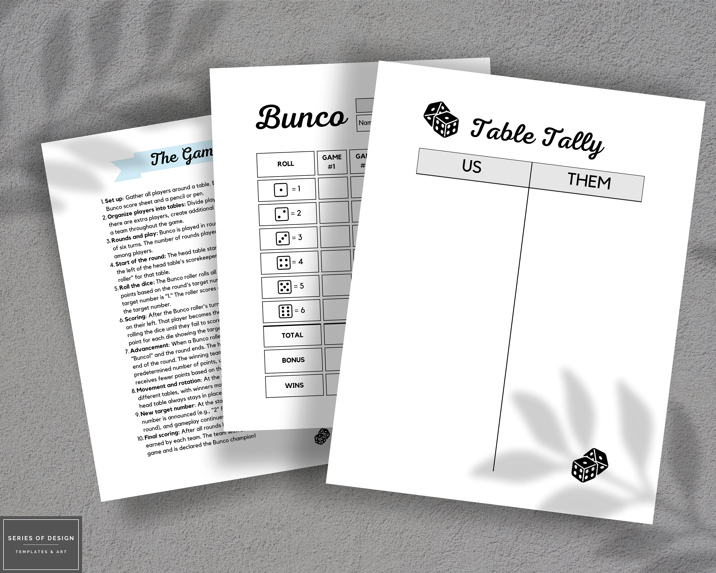 BUNCO Score Sheets Printable - Table Tally Sheets - Bunco Game Cards ...