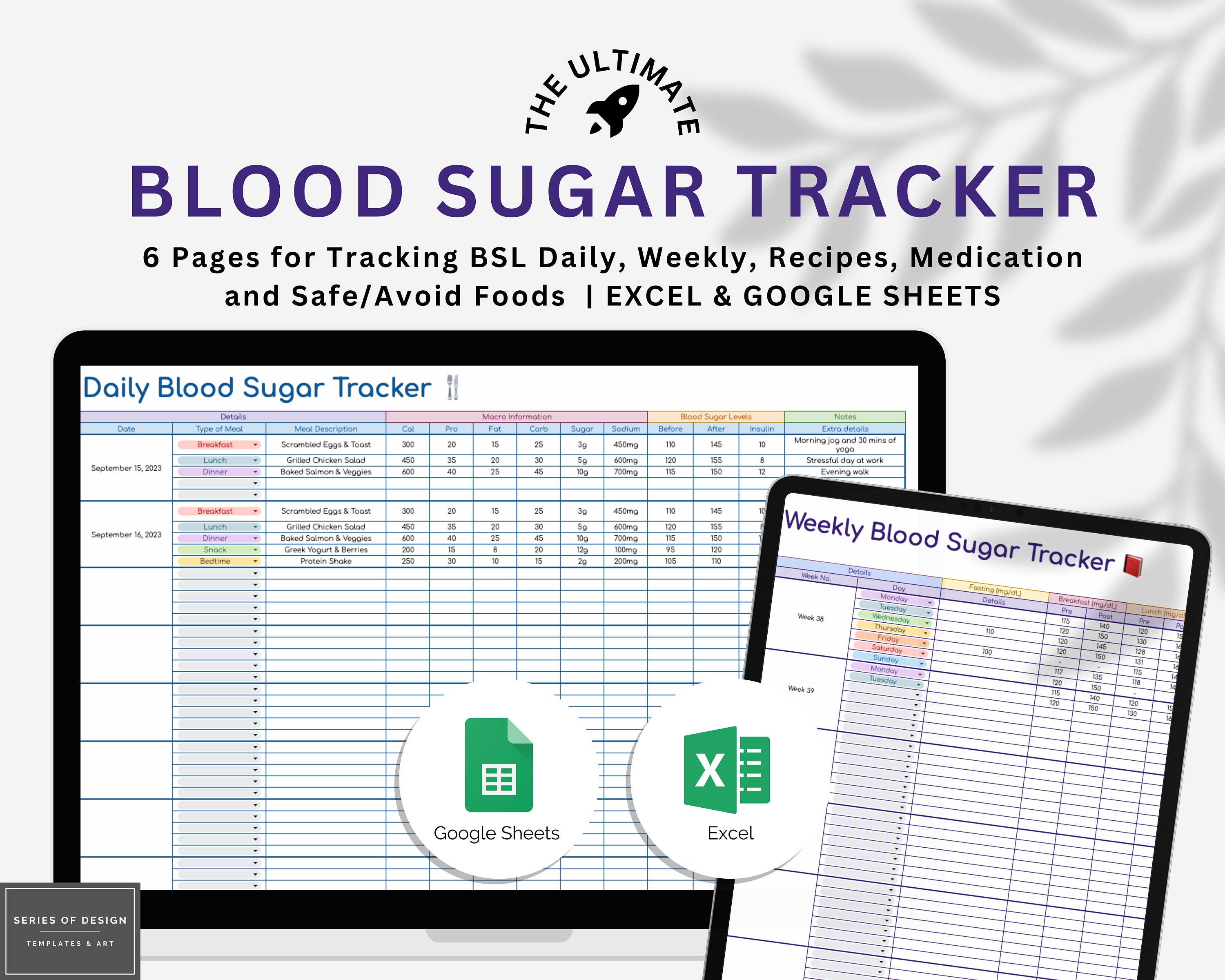 Blood Sugar Google Sheets & Excel Tracker Tool, Recipes, Food and ...