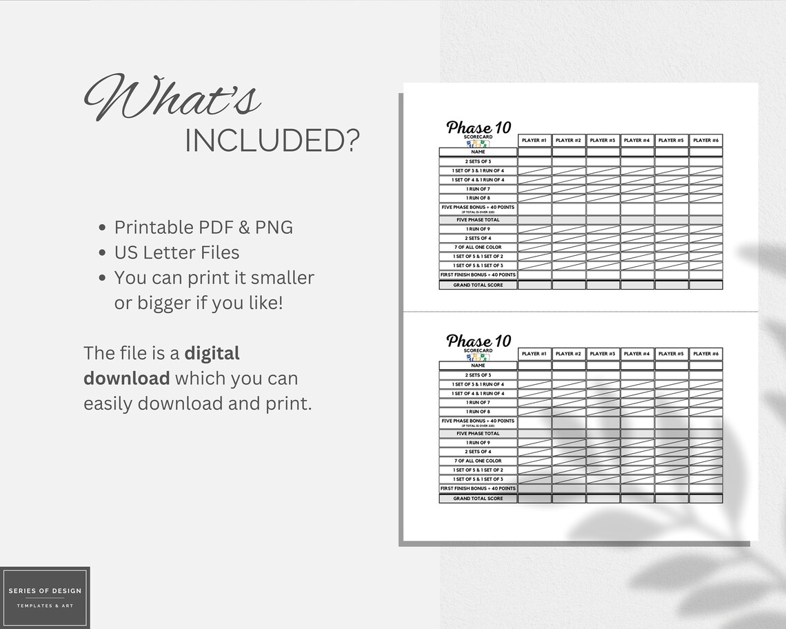 Phase 10 Score Sheet - Printable Scorecard for Phase 10 Game - PDF - Etsy