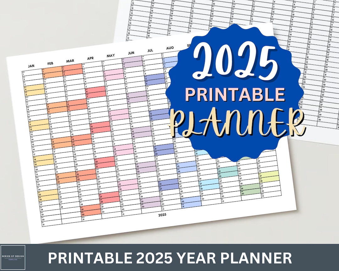 2025 Printable Year Planner, Wall Calendar for Monthly Day Planning ...