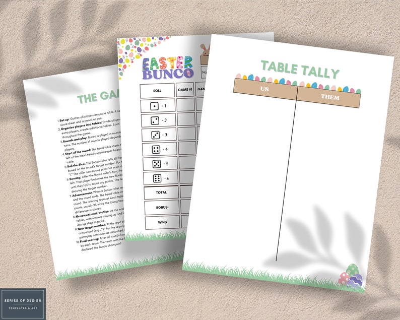 Easter Bunco Game: Printable Score Sheets & Table Tally- Festive Dice ...
