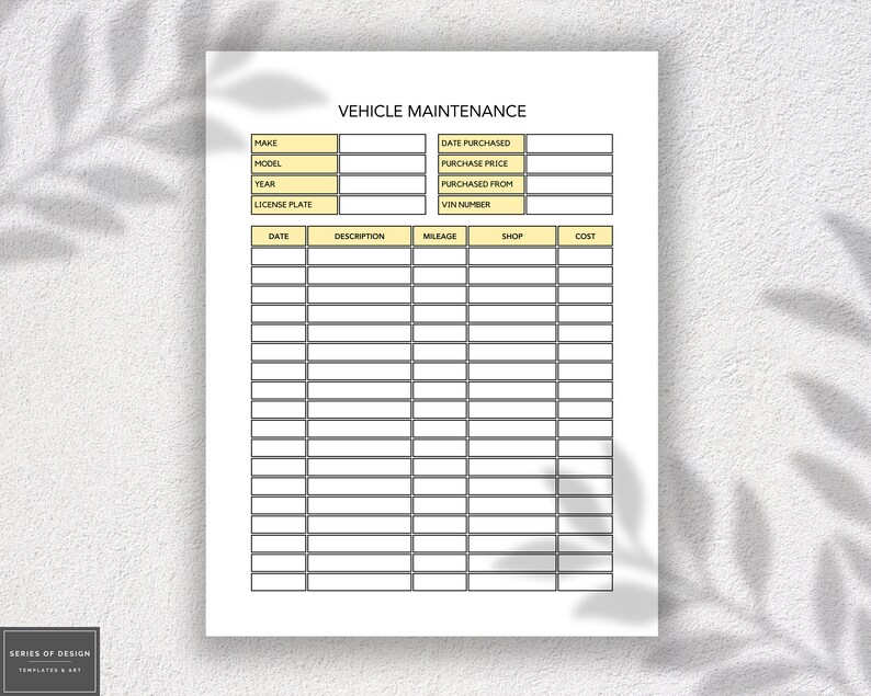 Vehicle Maintenance Log Book Sheet Printable Vehicle Service Tracker ...