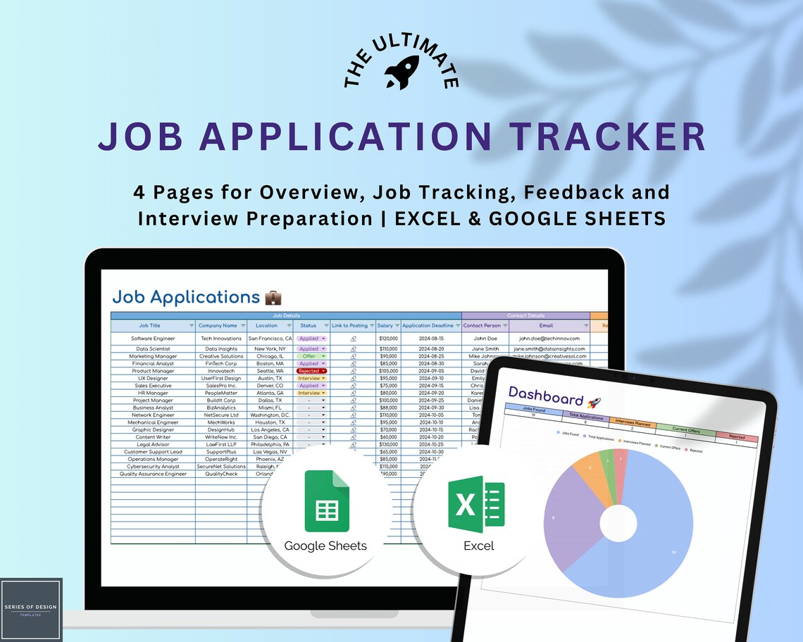 Job Application Tracker Spreadsheet | Google Sheets & Excel | Application Organizer | Search ...