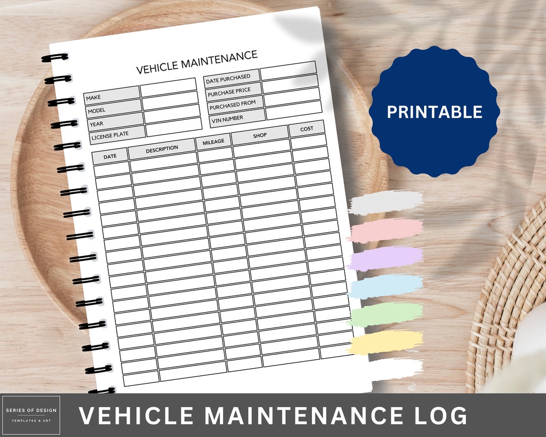 Vehicle Maintenance Log Book Sheet - Printable Vehicle Service Tracker ...