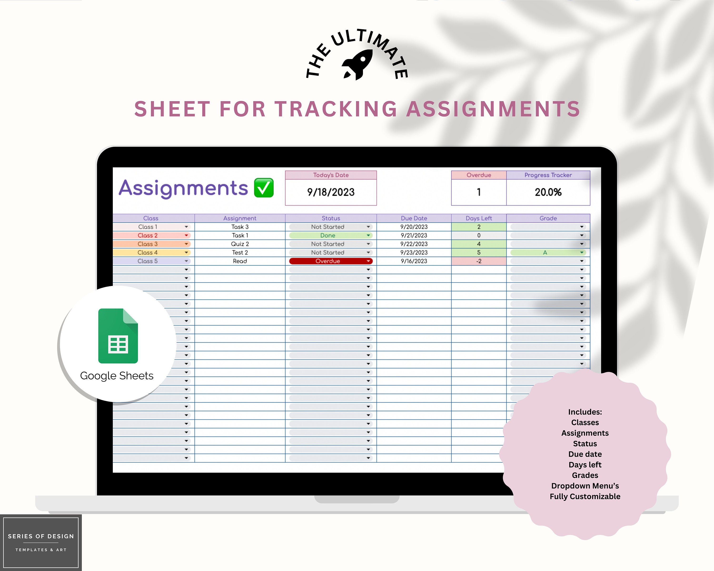 Assignment Tracker | School Google Sheets Tracker | Tasks Spreadsheet ...