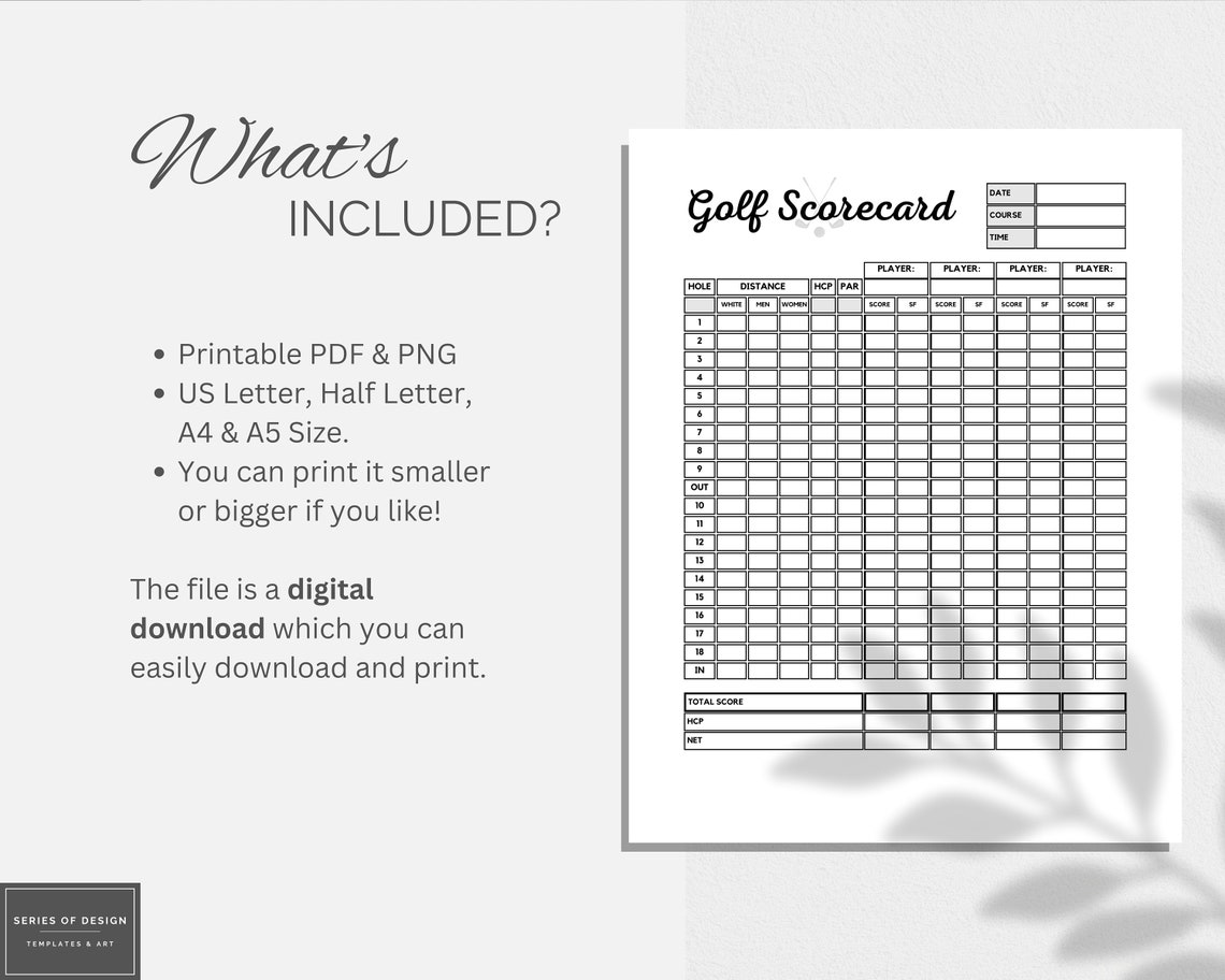Golf Scorecard PDF - Printable Golf Score Sheets - 18 Holes - Multiple ...