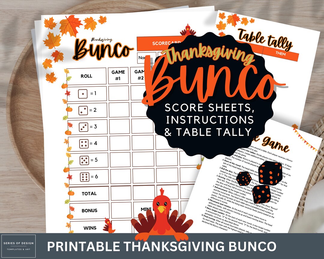 Thanksgiving Bunco Game Bash: Printable Score Sheets, Tally Cards ...