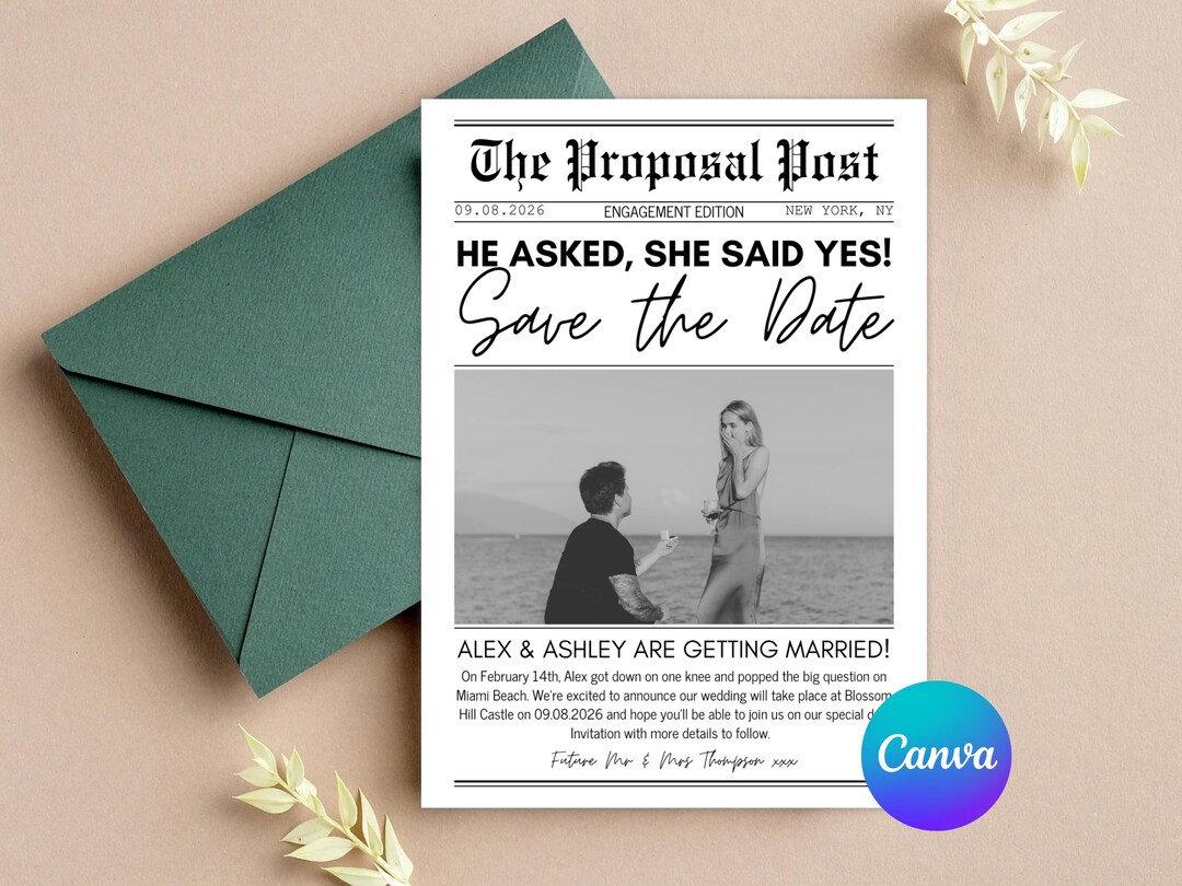 Newspaper Save the Date Newspaper Save the Date Template Canva Save the ...