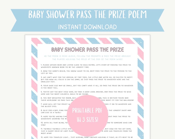 Baby Shower Pass the Prize Rhyme Game, Pass the Prize Baby Shower Game ...