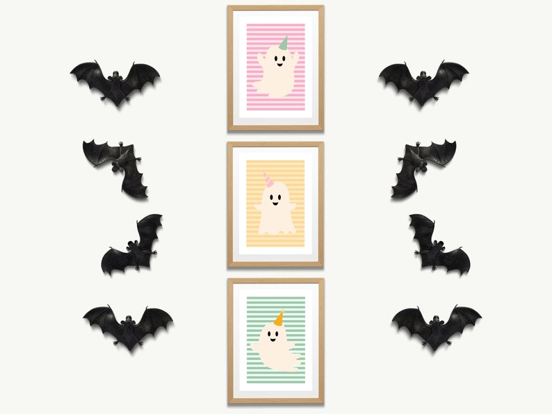 Cute Halloween Ghost Wall Art Print Set of 3 Halloween Decoration Pink ...