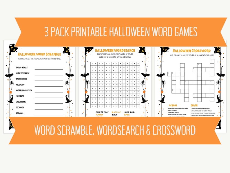 Halloween Printable 3 Game Bundle for Adults Teens Kids, Halloween ...