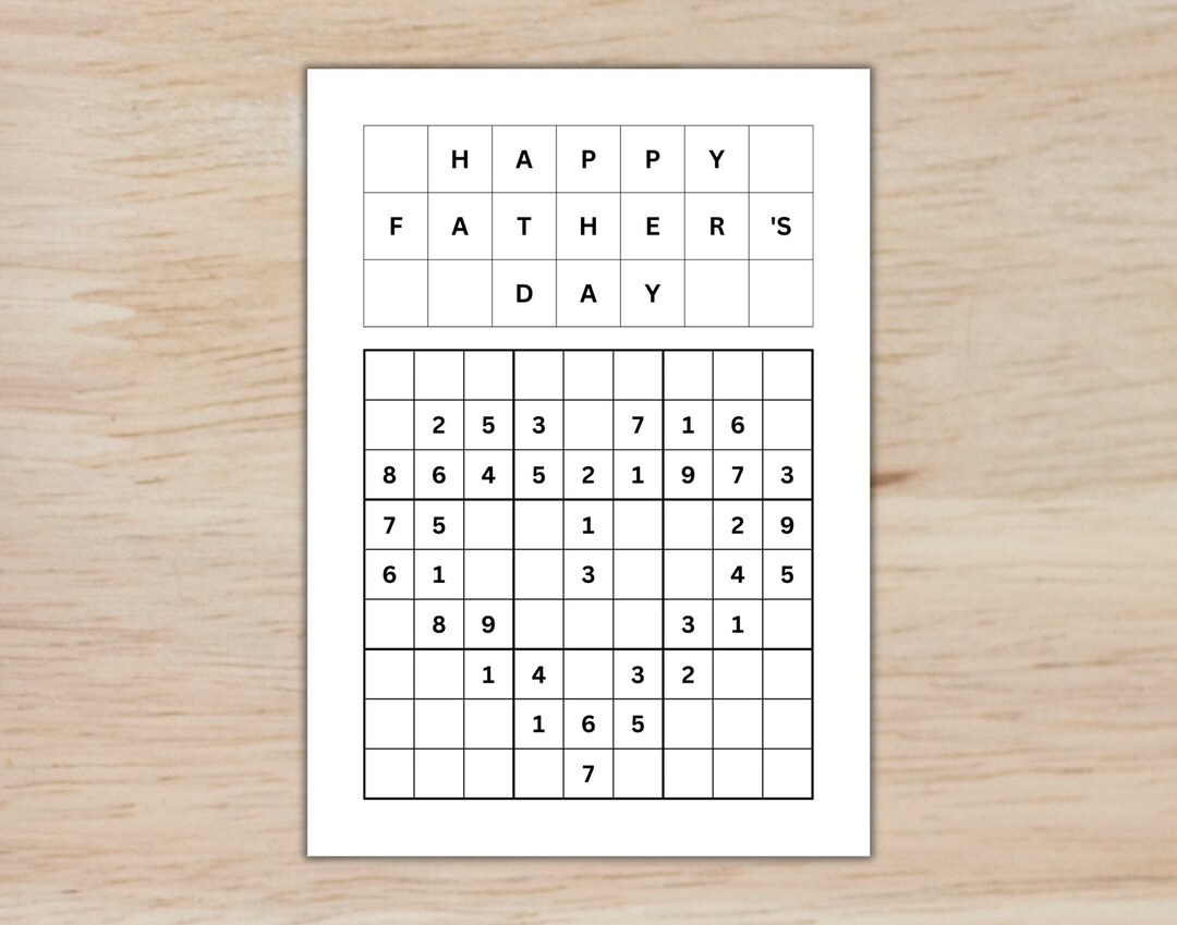 Sudoku Fathers Day Card, Funny Sudoku Card for Daddy, Sudoku Puzzle ...