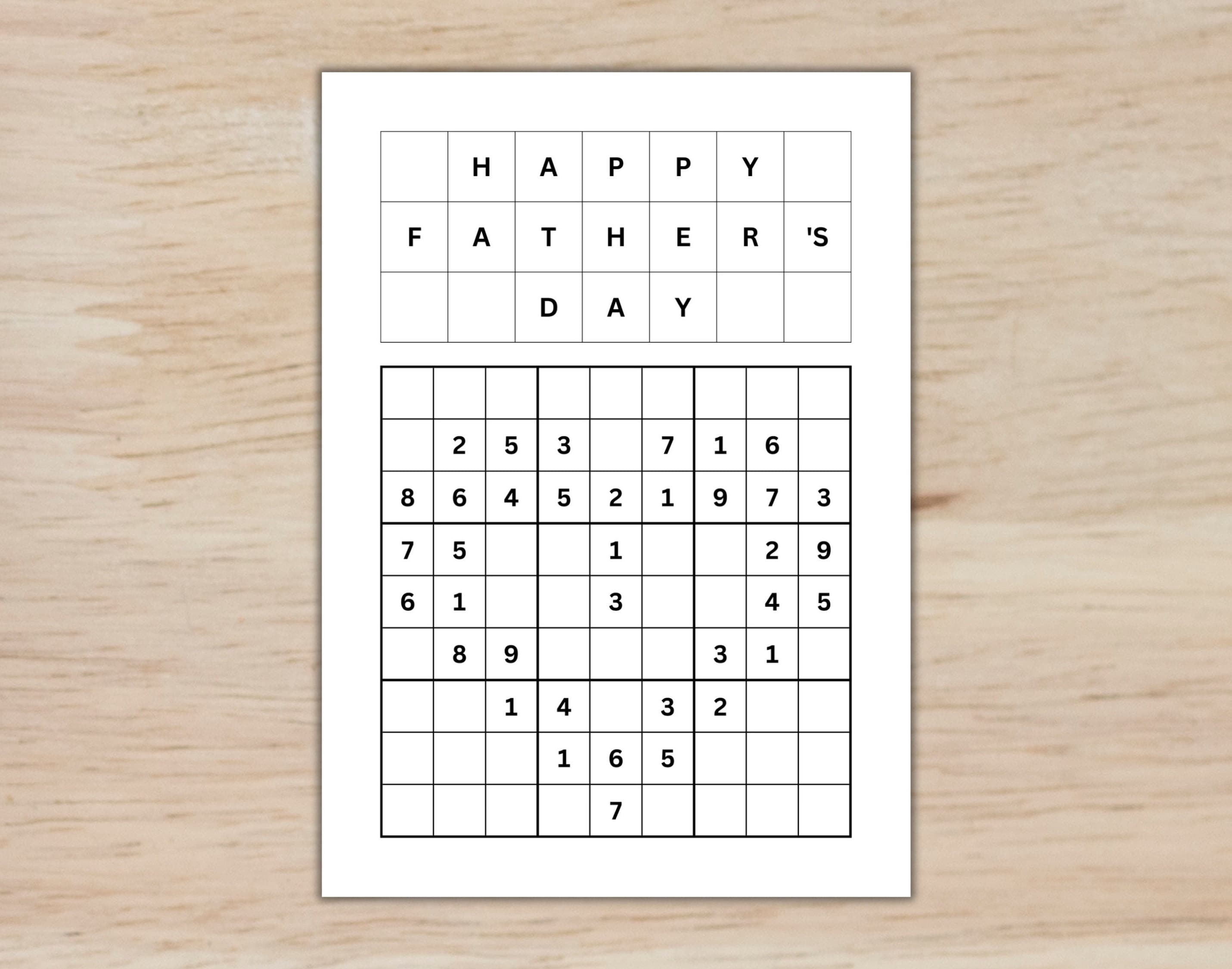 Sudoku Fathers Day Card, Funny Sudoku Card for Daddy, Sudoku Puzzle ...