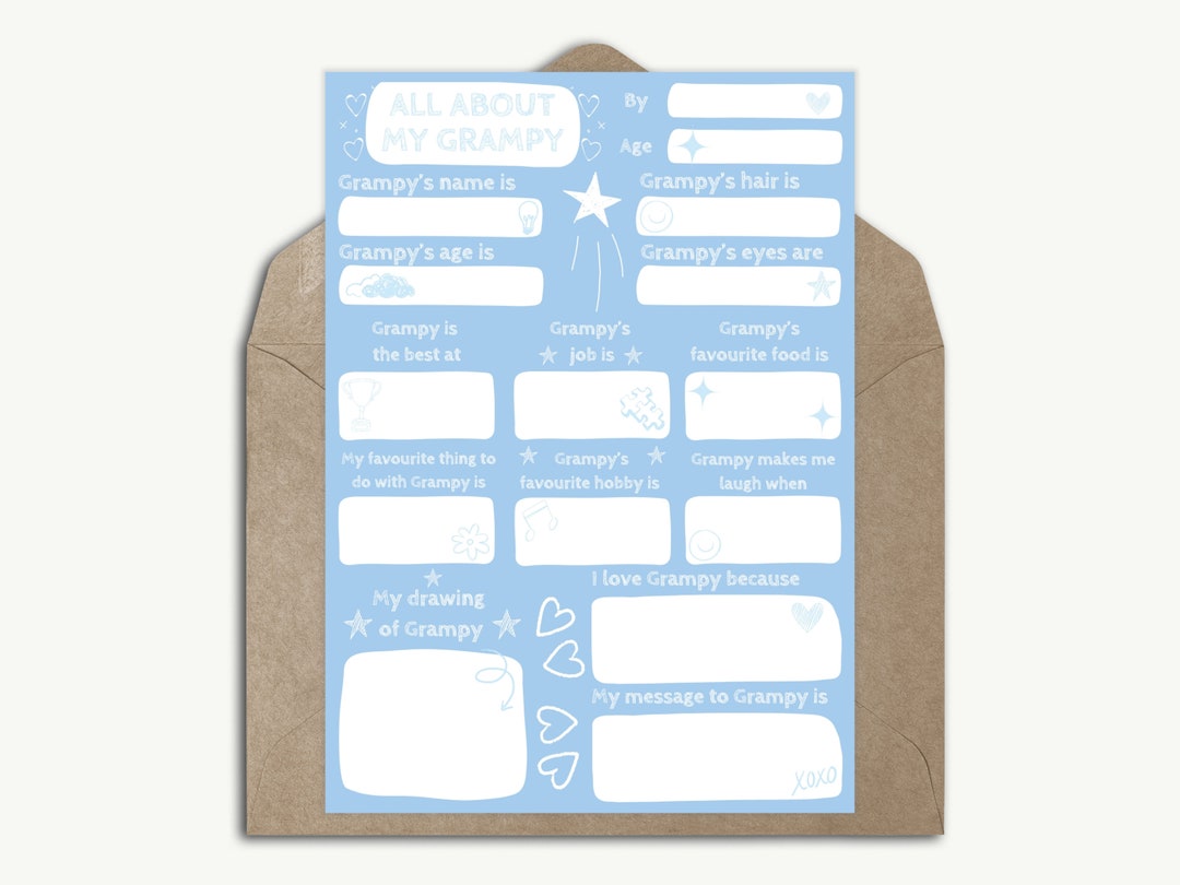 All About My Grampy Fathers Day Card Funny Kid Fill in Blanks Child ...