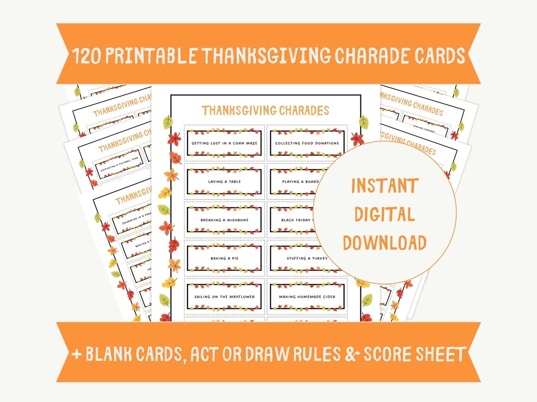 Thanksgiving Charade Game Bundle, Printable Thanksgiving Office Game ...