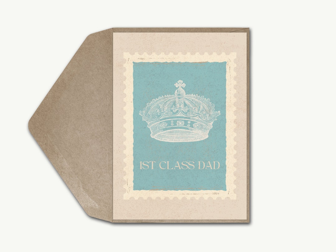 Funny Father's Day Card Best Dad, First Class Dad Stamp Pun Birthday ...