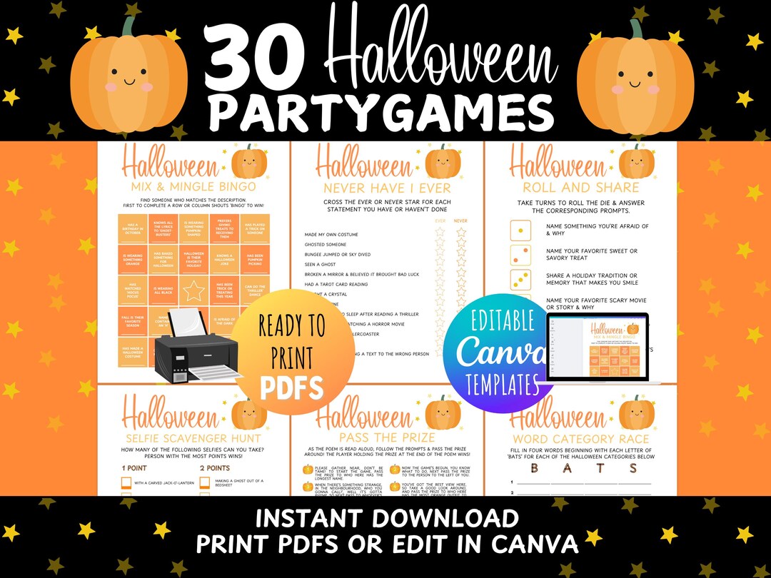 Editable Halloween Game Bundle: 30 Printable Halloween Party Games for ...
