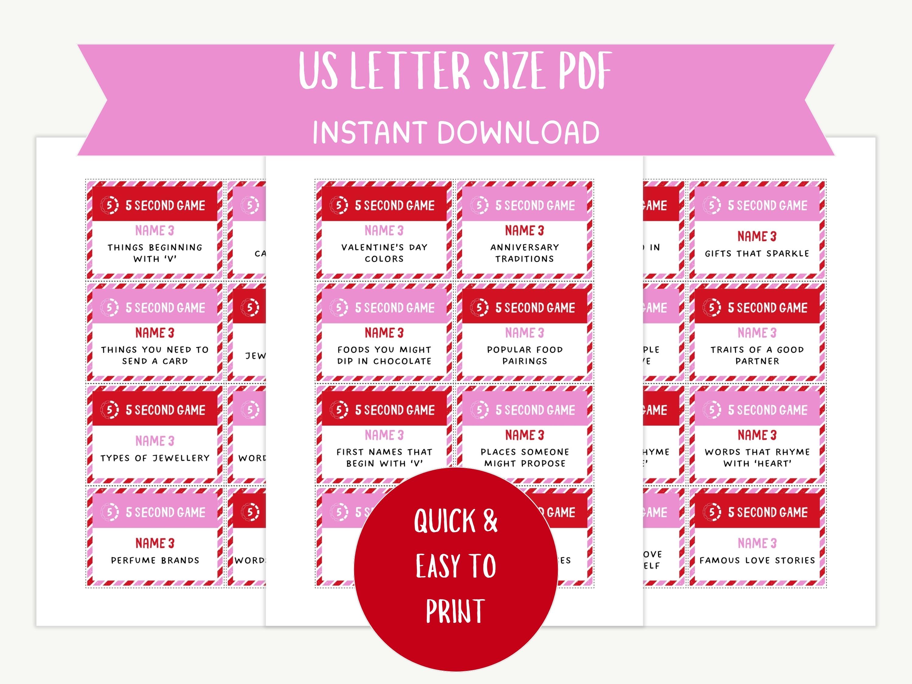 Valentine Game Valentine 5 Second Game Galentine Game Printable ...