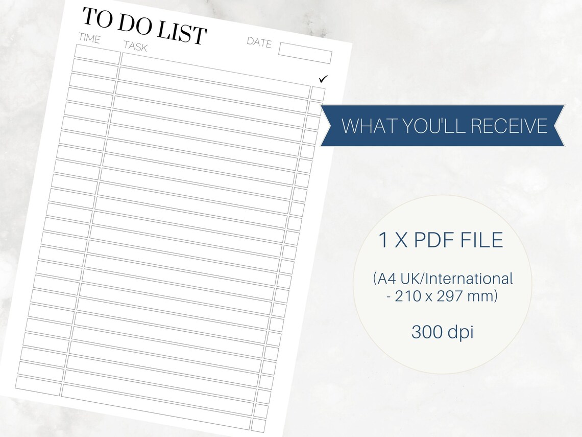 Printable Minimalist A4 to Do List, Digital to Do List Template ...