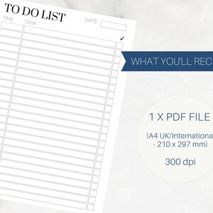 Printable Minimalist A4 to Do List, Digital to Do List Template ...