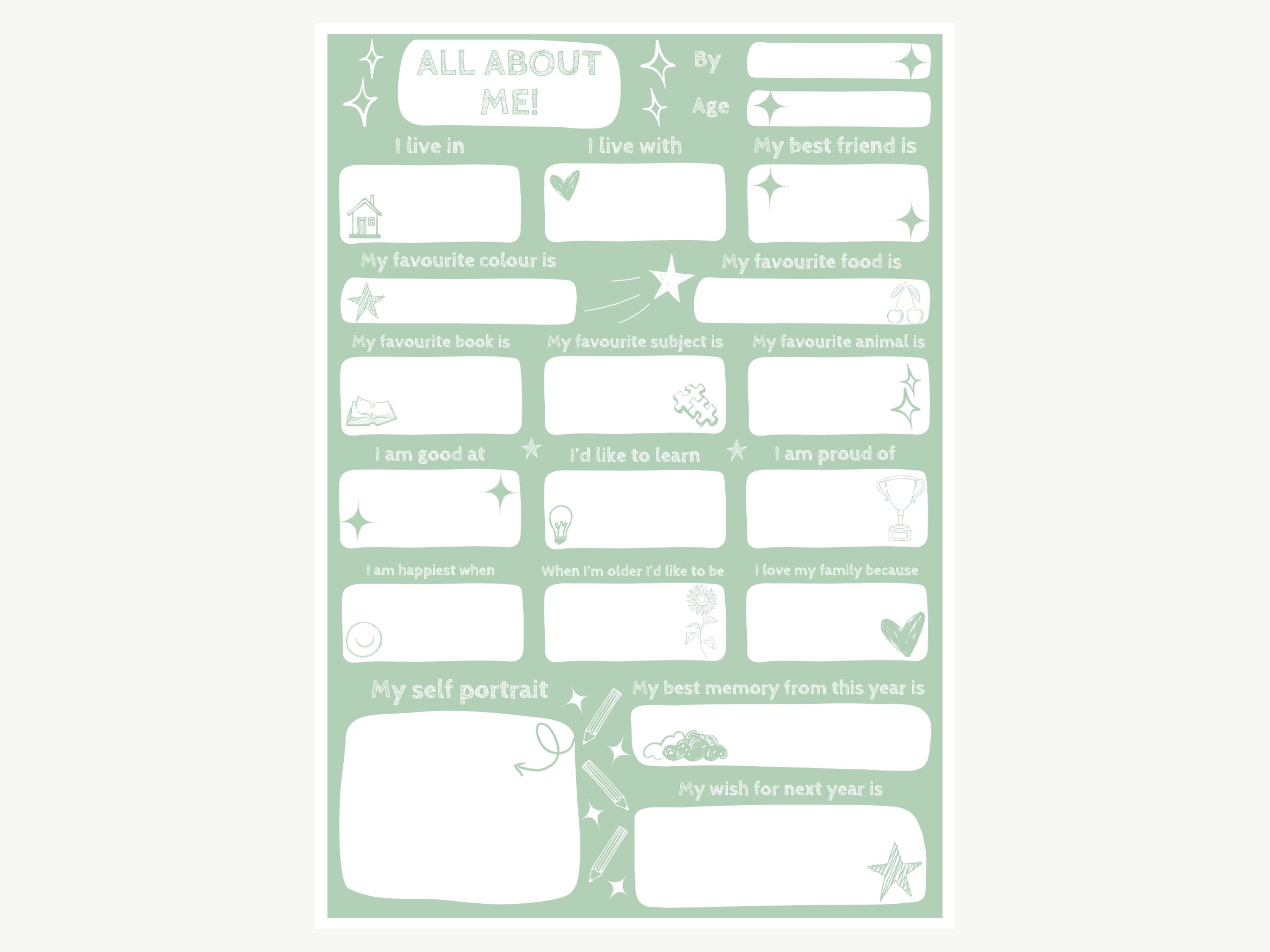 All About Me Summer Activity Sheet Kid Birthday Interview Fill in Blank ...