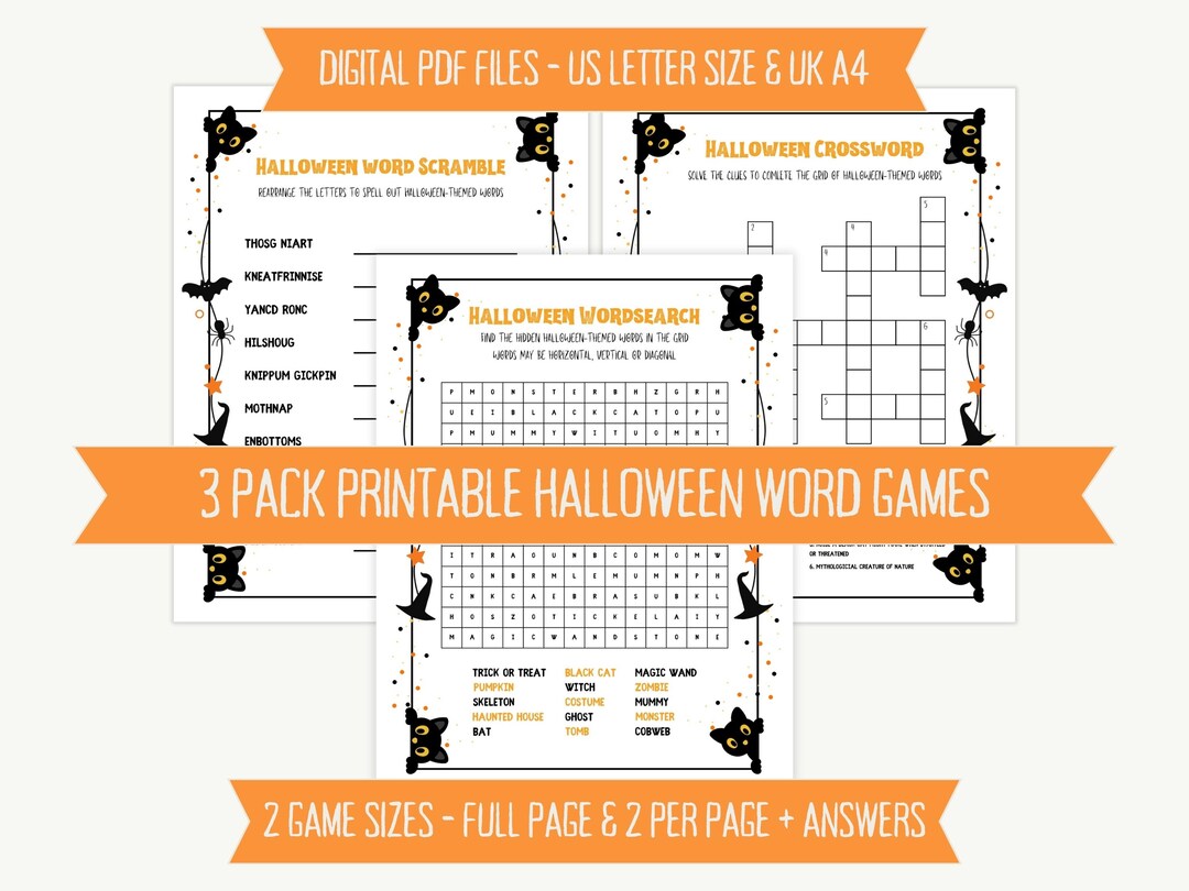 Halloween Printable 3 Game Bundle for Adults Teens Kids, Halloween ...